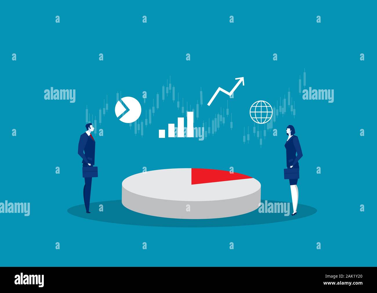 two business looking at result of business project, analysis and stats ...