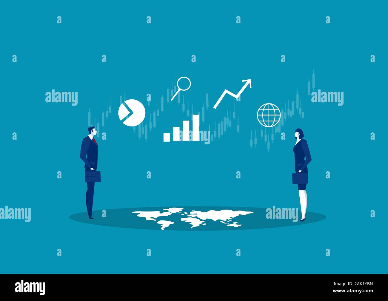 two business looking at result of business project, analysis and stats ...