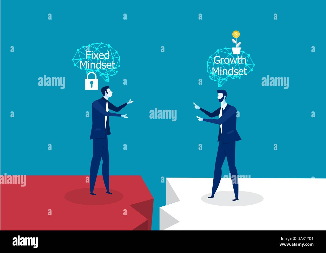 Two businessman different thinking between Fixed Mindset vs Growth ...
