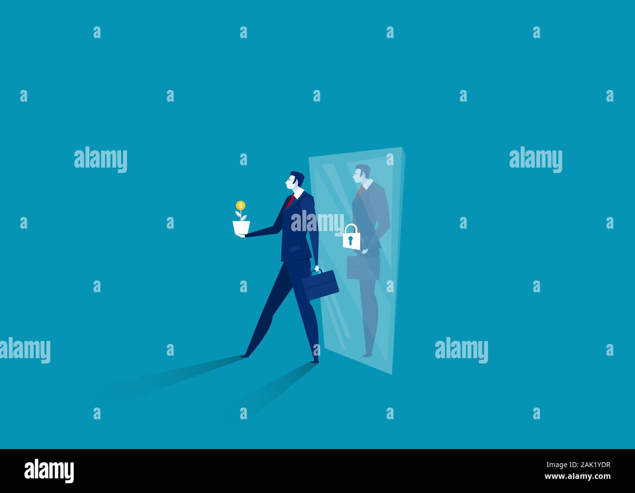 businessman think growth mindset walk out of mirror fixed mindset ...