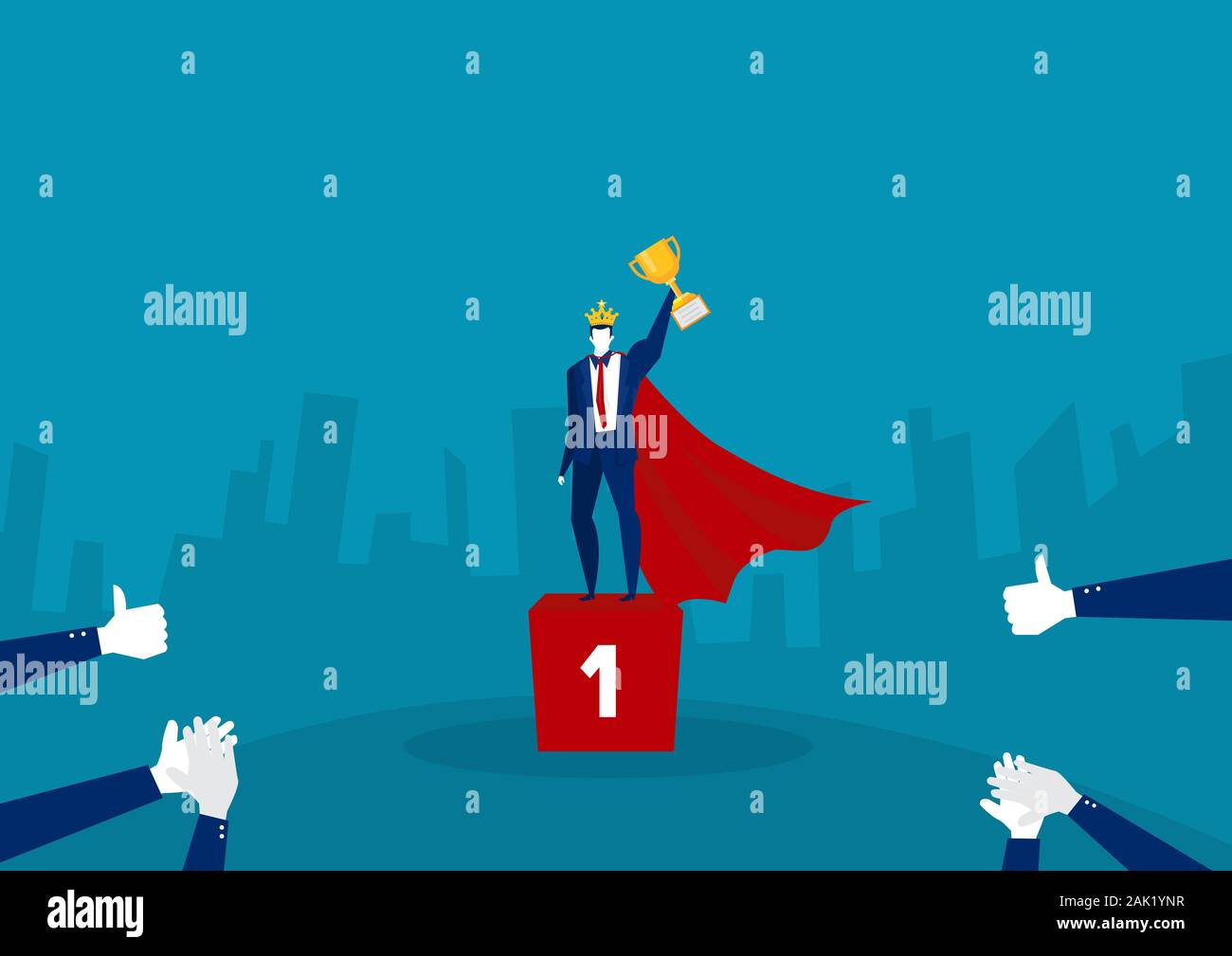 business people character holding trophy promote to position and get ...