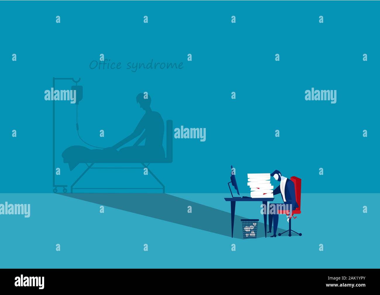 Vector - Tired businessman at office with shadow office syndrome health ...
