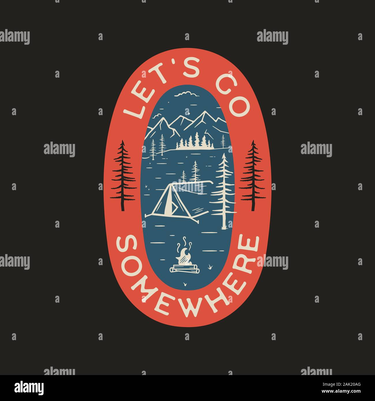 Vintage camp logo, mountain badge. Hand drawn label design. Travel ...