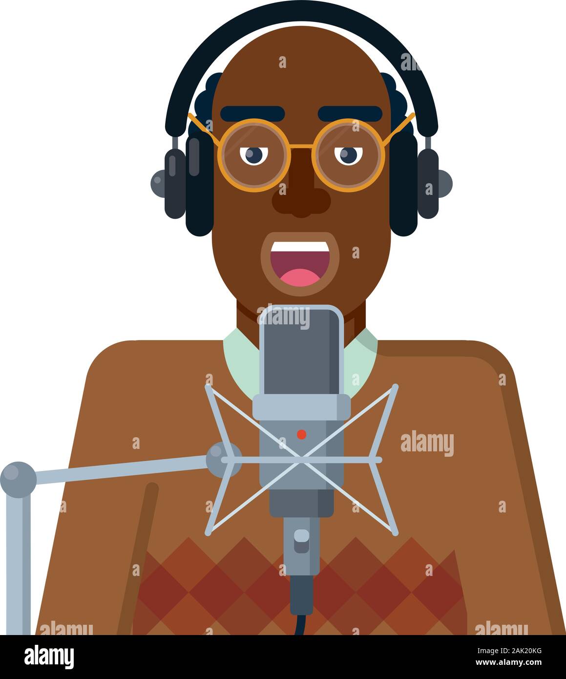 person speaking into microphone and wearing headphones Stock Vector ...