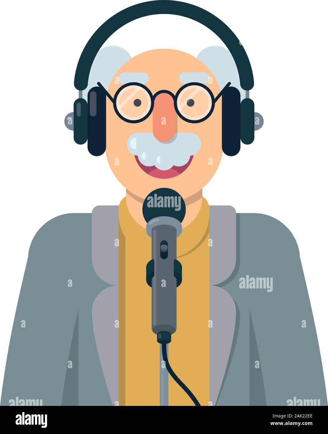 person speaking into microphone and wearing headphones Stock Vector ...