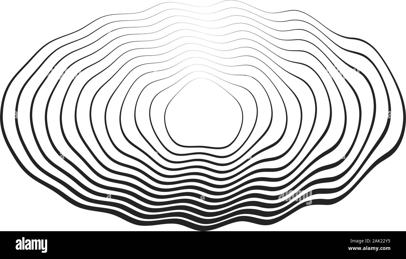 elliptical concentric black wavy lines that makes a rounded abstract organic shape. halftone ...