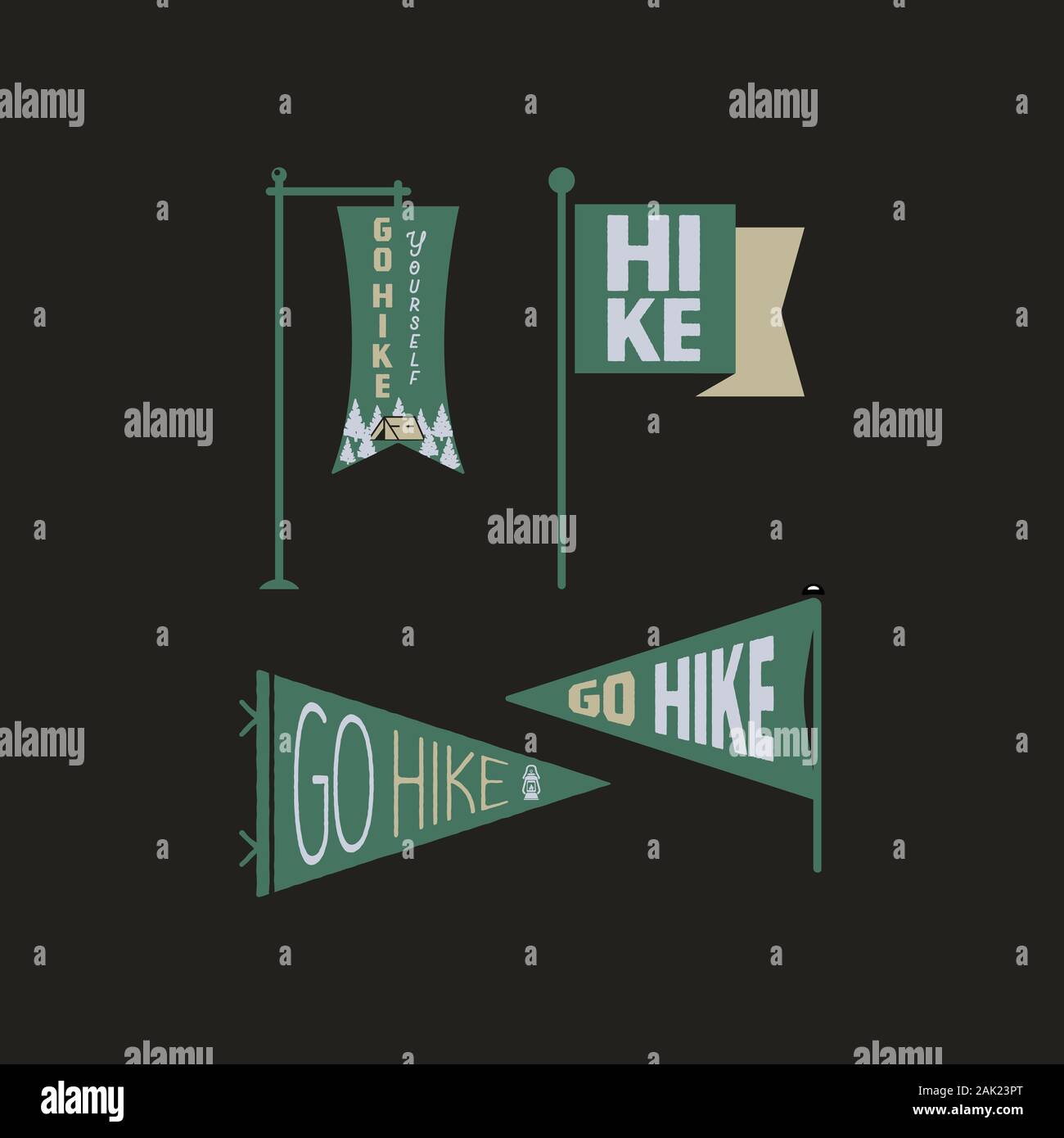 Vintage camp pennants and flags collection, Go hike yourself stickers ...