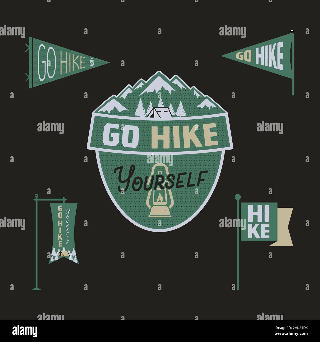 Vintage camp pennants and logos collection, Go hike yourself stickers ...