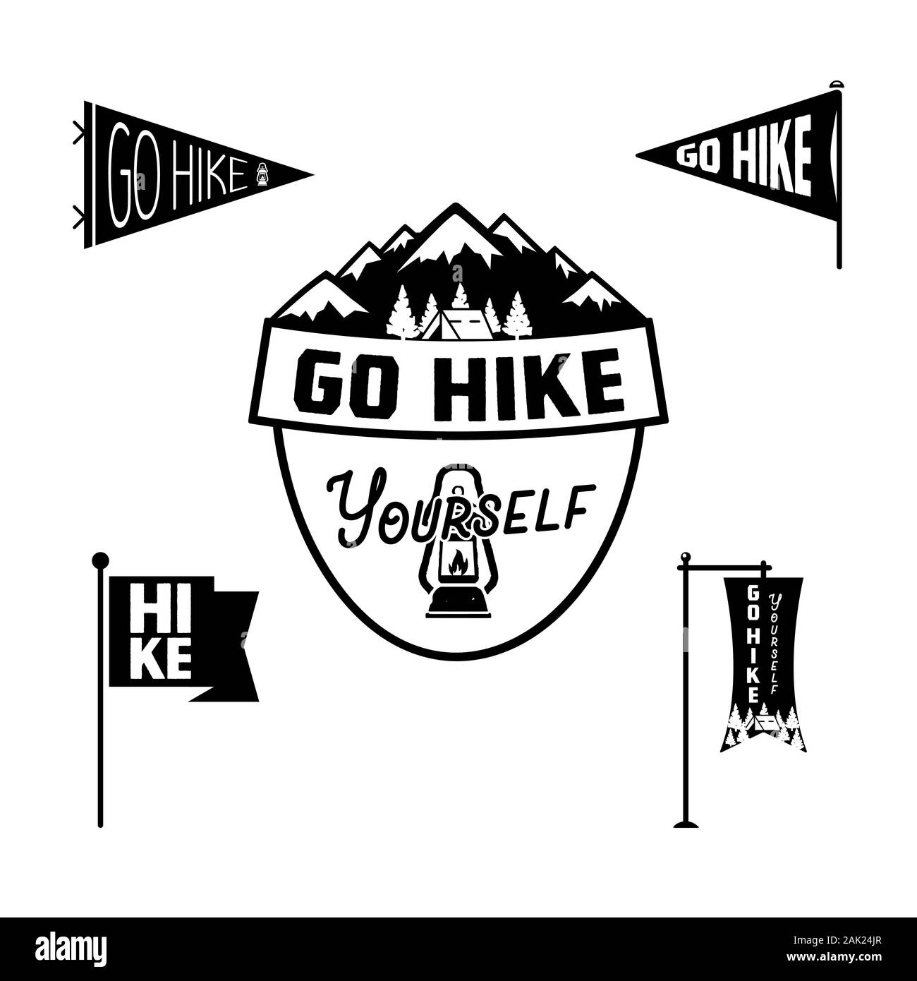 Vintage camp pennants and logos collection, Go hike yourself stickers ...