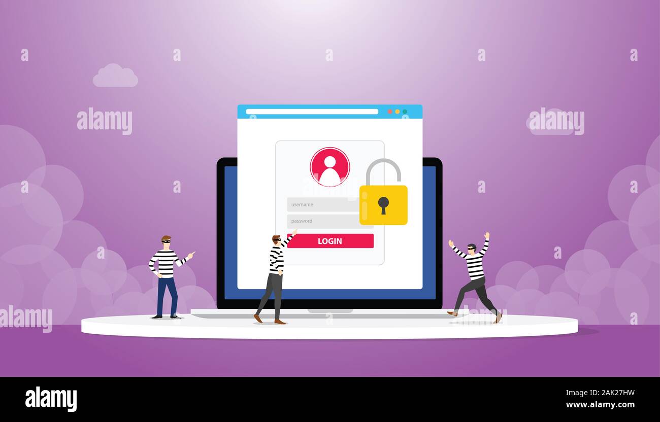 stealing information data login password phishing with thief team with modern flat style ...