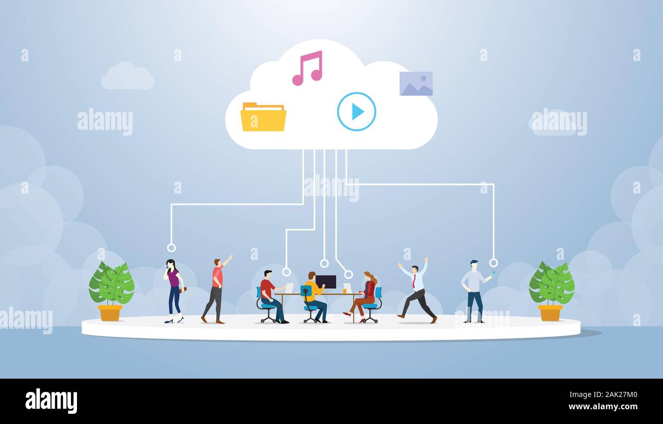 cloud computing technology with various people save data in cloud ...