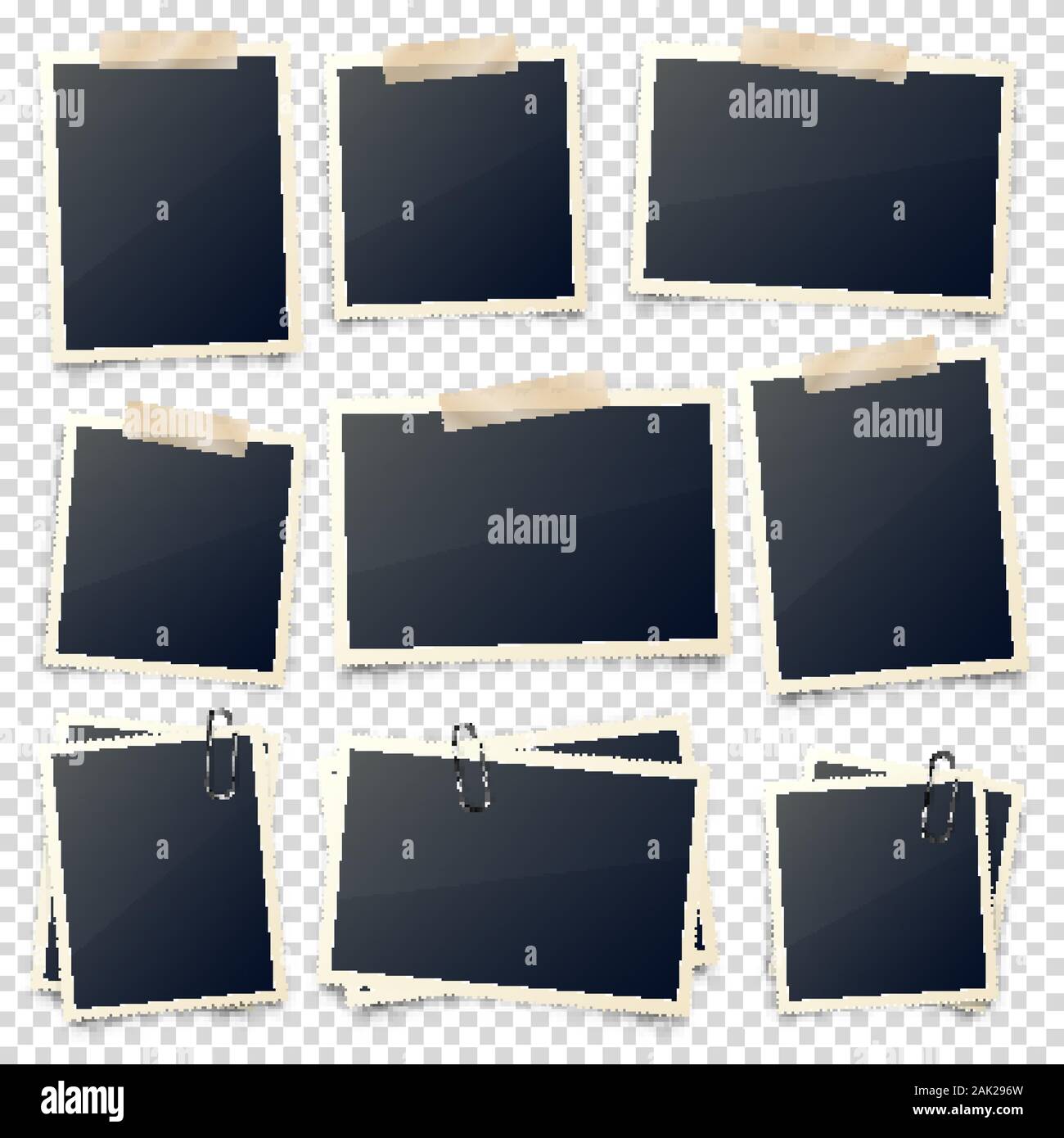 Realistic blank photo card frame, film set. Retro vintage photograph ...