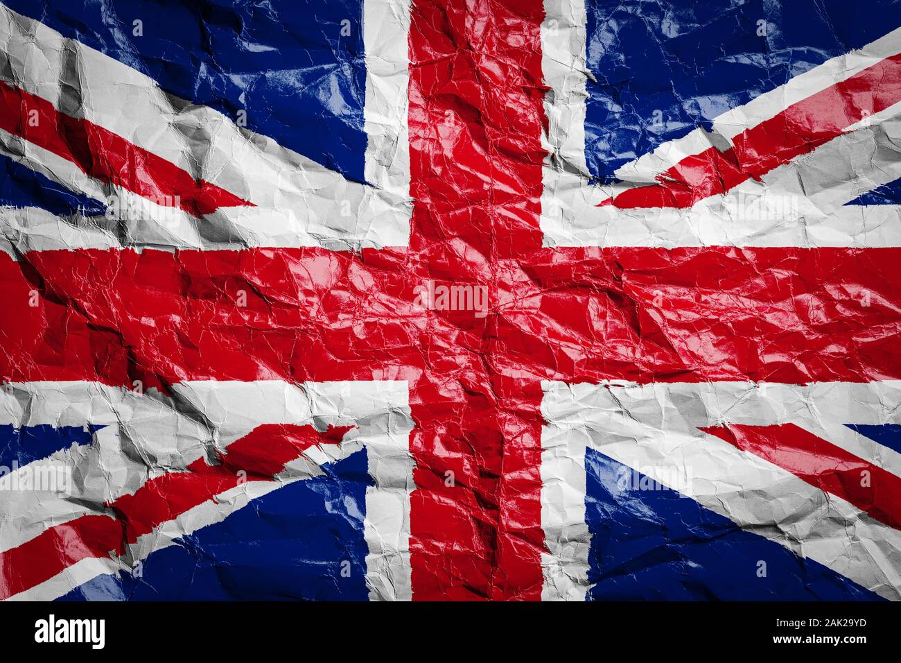 National flag of United Kingdom on crumpled paper. Flag printed on a ...