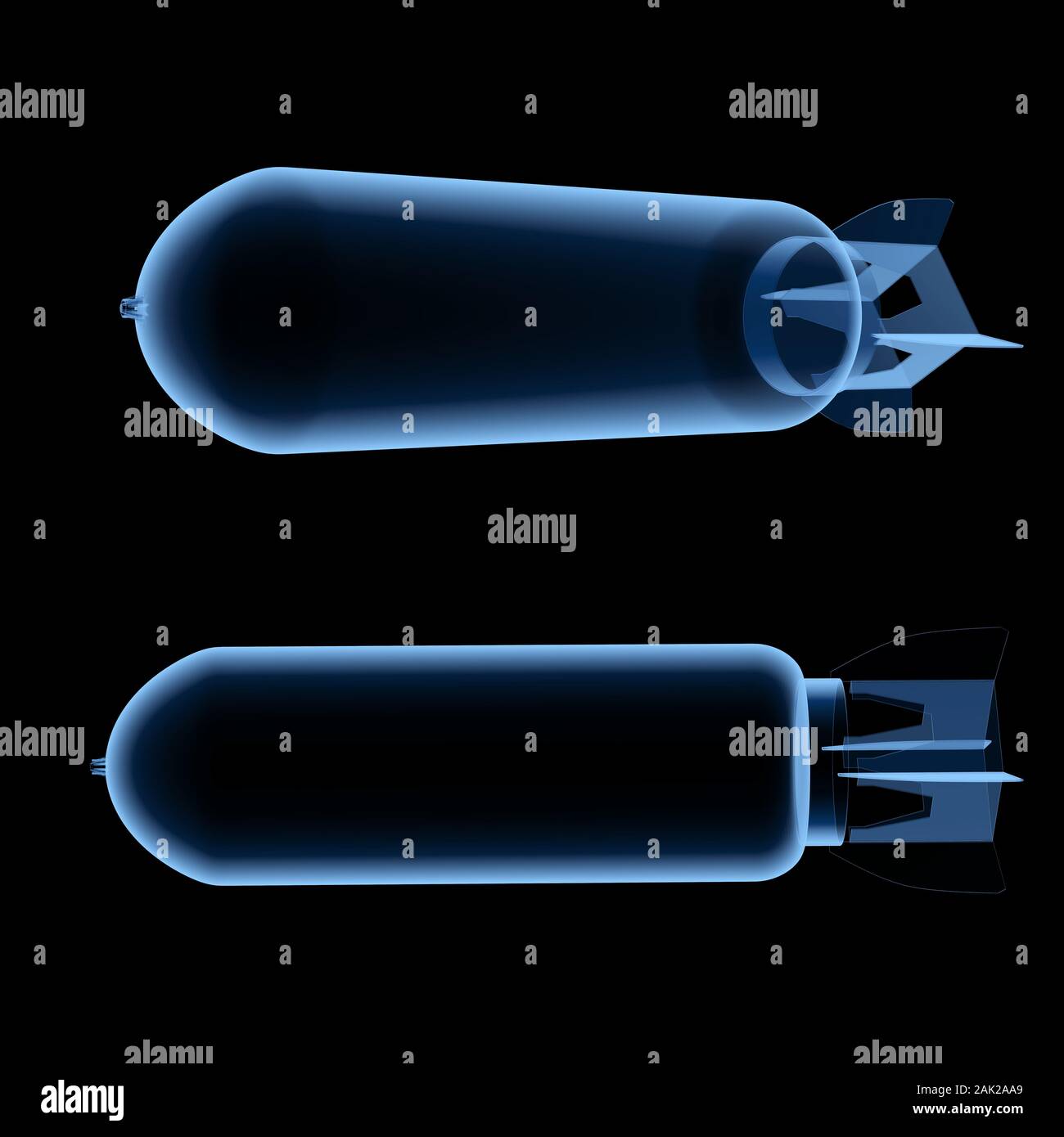 3d rendering set of missiles or nuclear bombs x-ray isolated on black ...