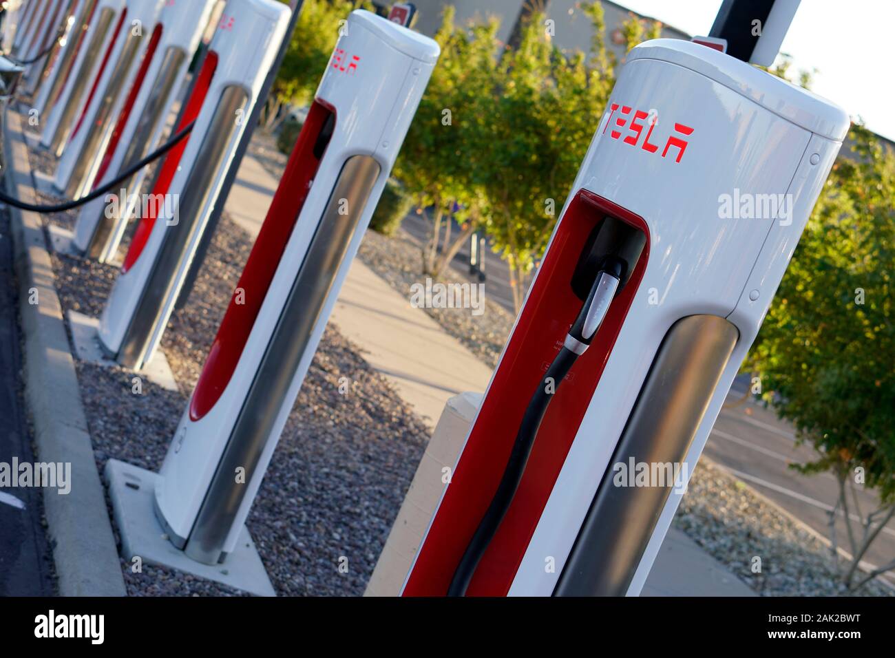 Tesla Electric Vehicles Charging at a Phoenix, Arizona Supercharger on ...