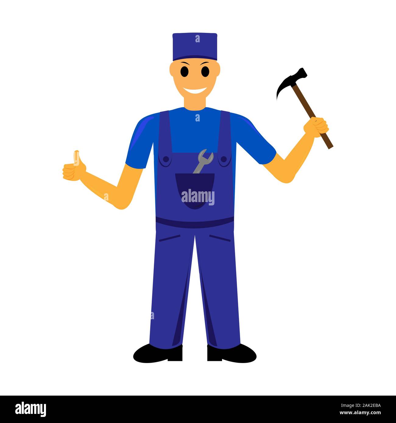 cartoon mechanic, locksmith with a hammer and wrench vector Stock ...