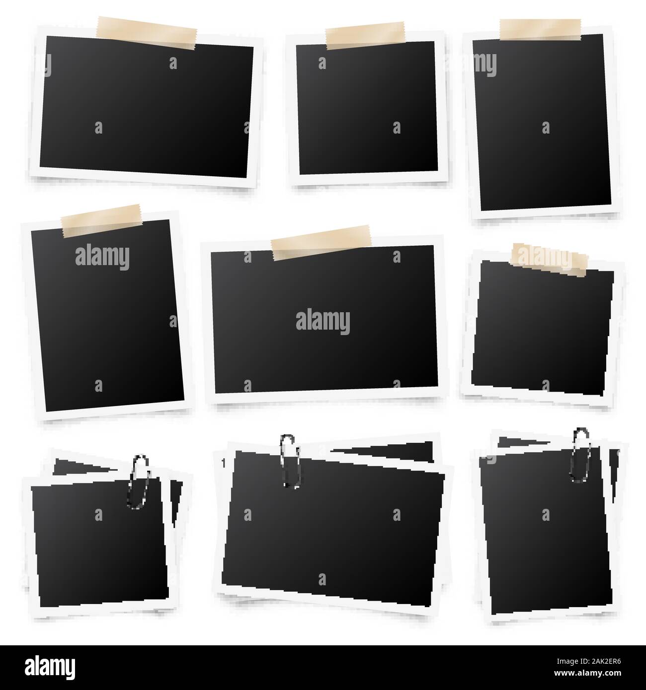 Realistic blank photo card frame, film set. Retro vintage photograph ...