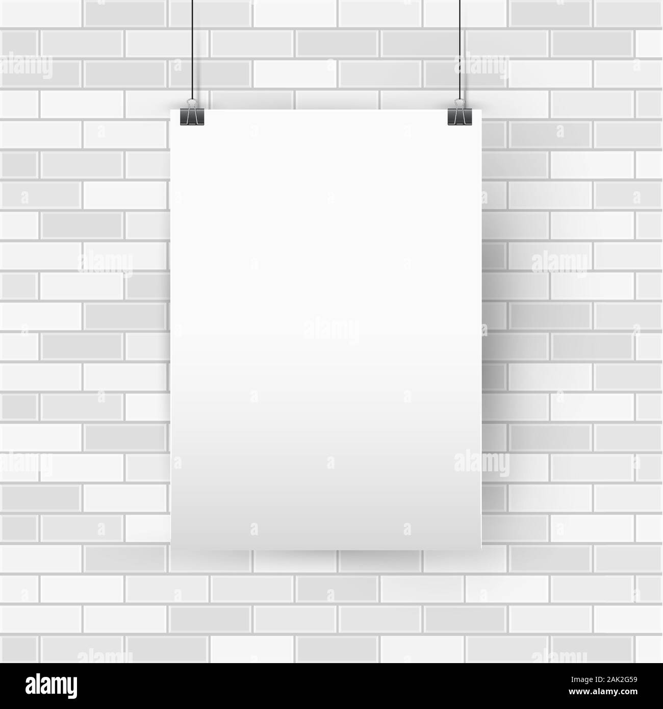 Blank empty A4 sized vector poster mockup, vertical paper frame hanging ...