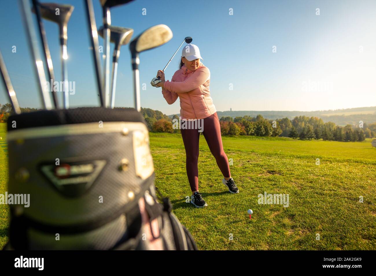 Professional woman golf player ready for competition on the golf Stock ...