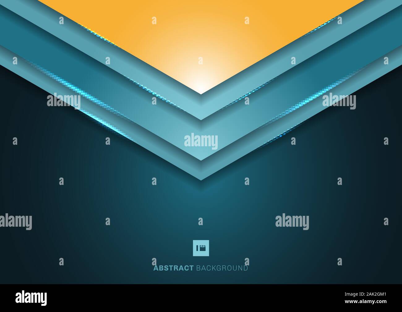 Abstract 3D blue angle arrow triangle shapes overlapping layers on dark ...