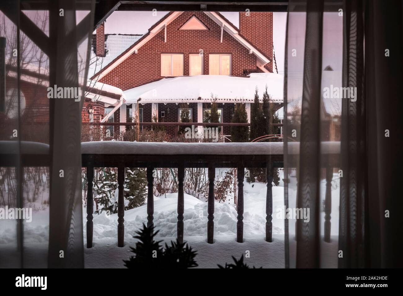 Winter view of the backyard from the window of the house Stock Photo ...