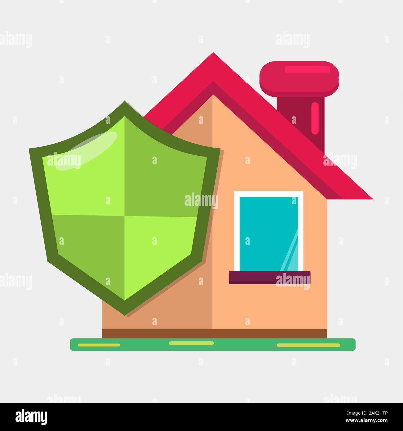house with green shield for house or property insurance concept symbol ...