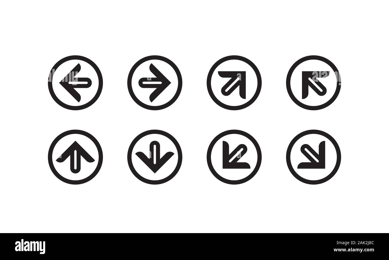 Arrow set with round border. Signs Direction Icon Set. Arrow symbol ...
