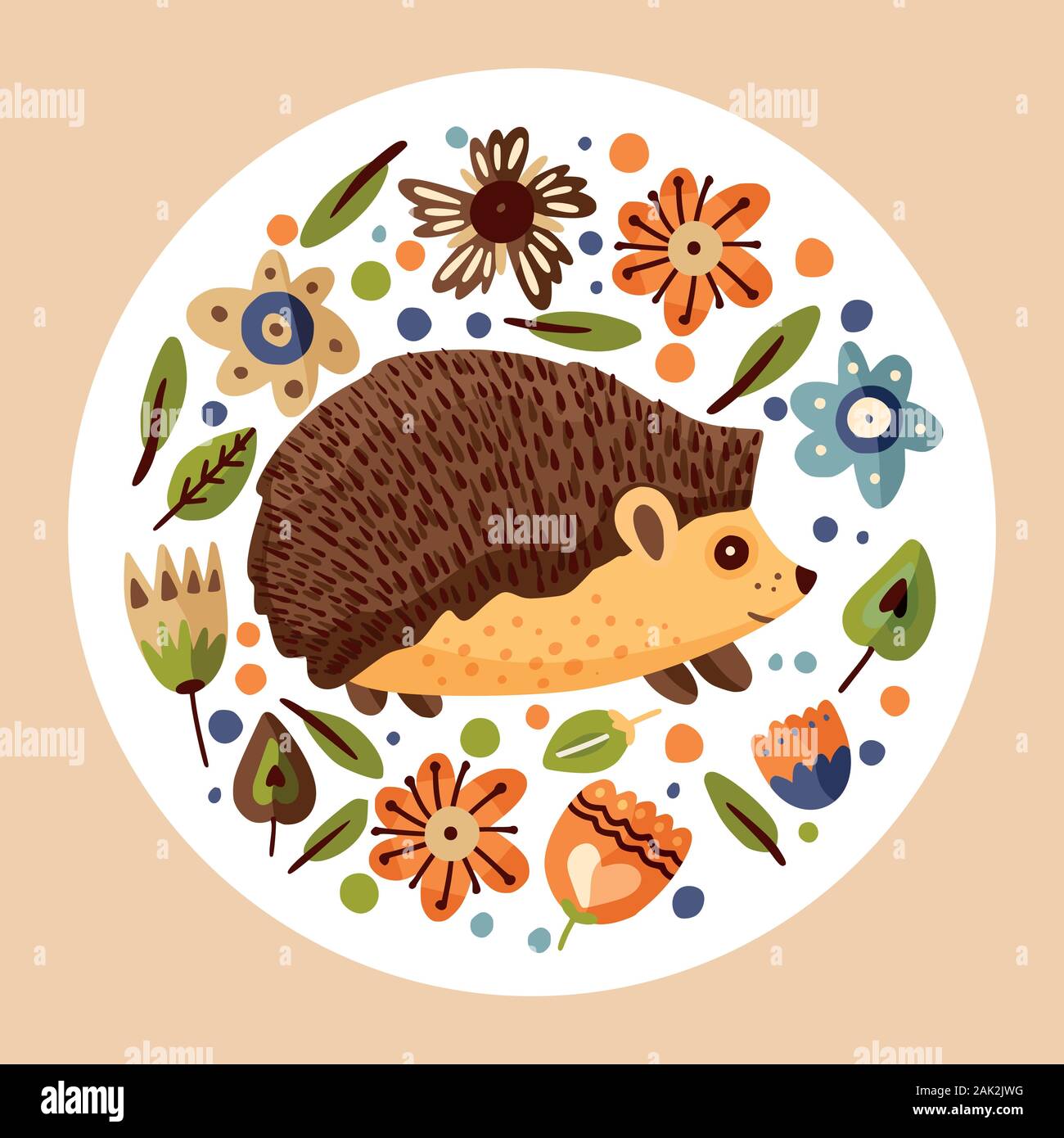 Cute cartoon vector round hedgehog illustration in a flat style. Nature ...