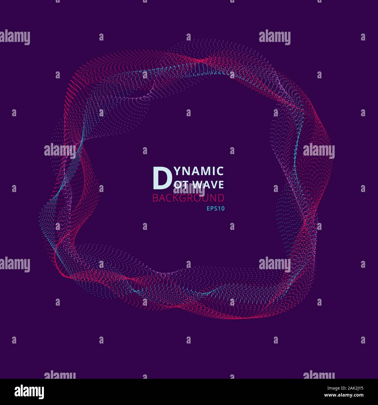 Abstract dynamic round frame particles waves on purple background. Big ...