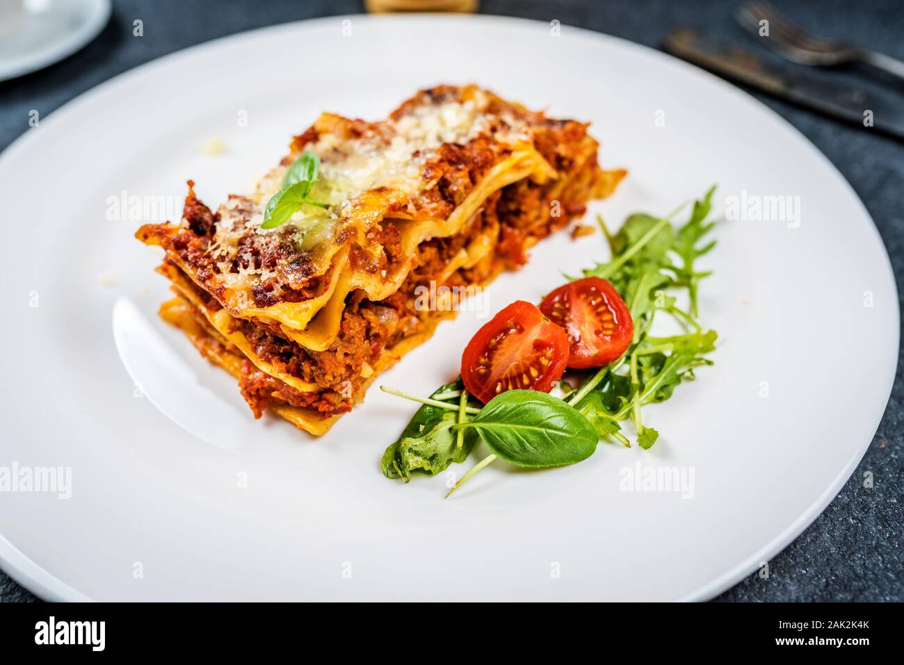Traditional Italian pasta lasagne with minced meat, tomato and parmesan ...