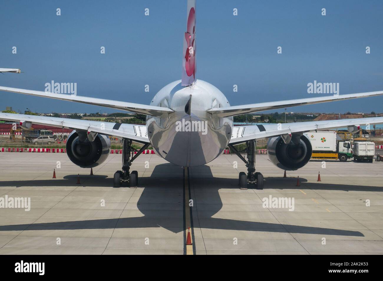Rear Tail View of China Airlines a320 in queue on Runway - Taoyuan ...
