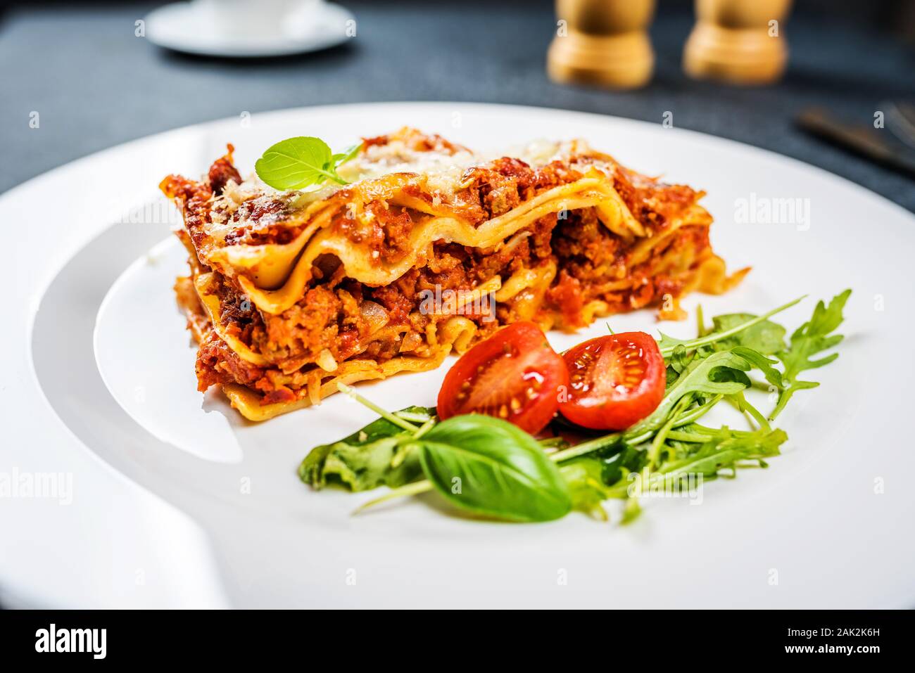 Traditional Italian pasta lasagne with minced meat, tomato and parmesan ...