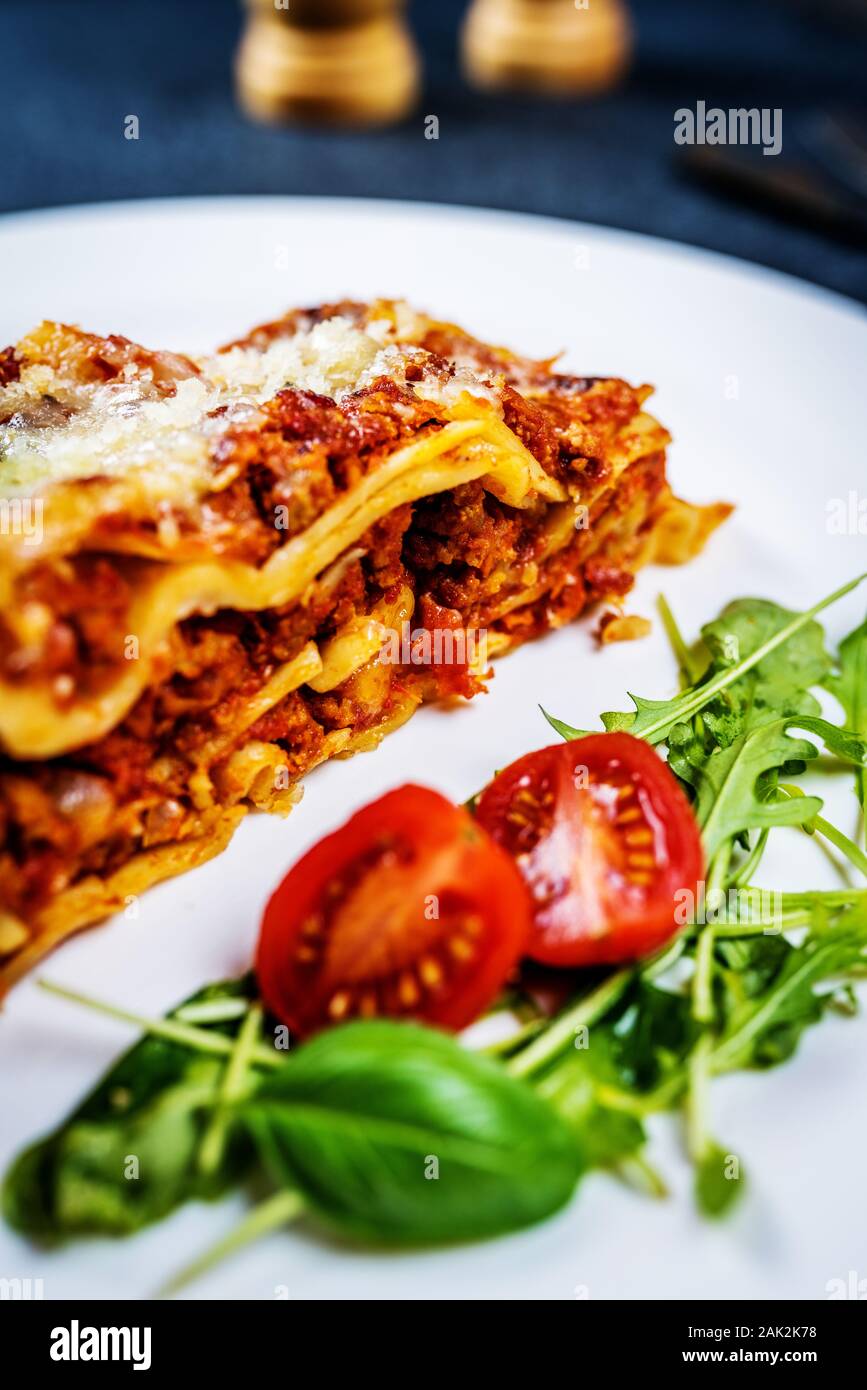 Traditional Italian pasta lasagne with minced meat, tomato and parmesan ...