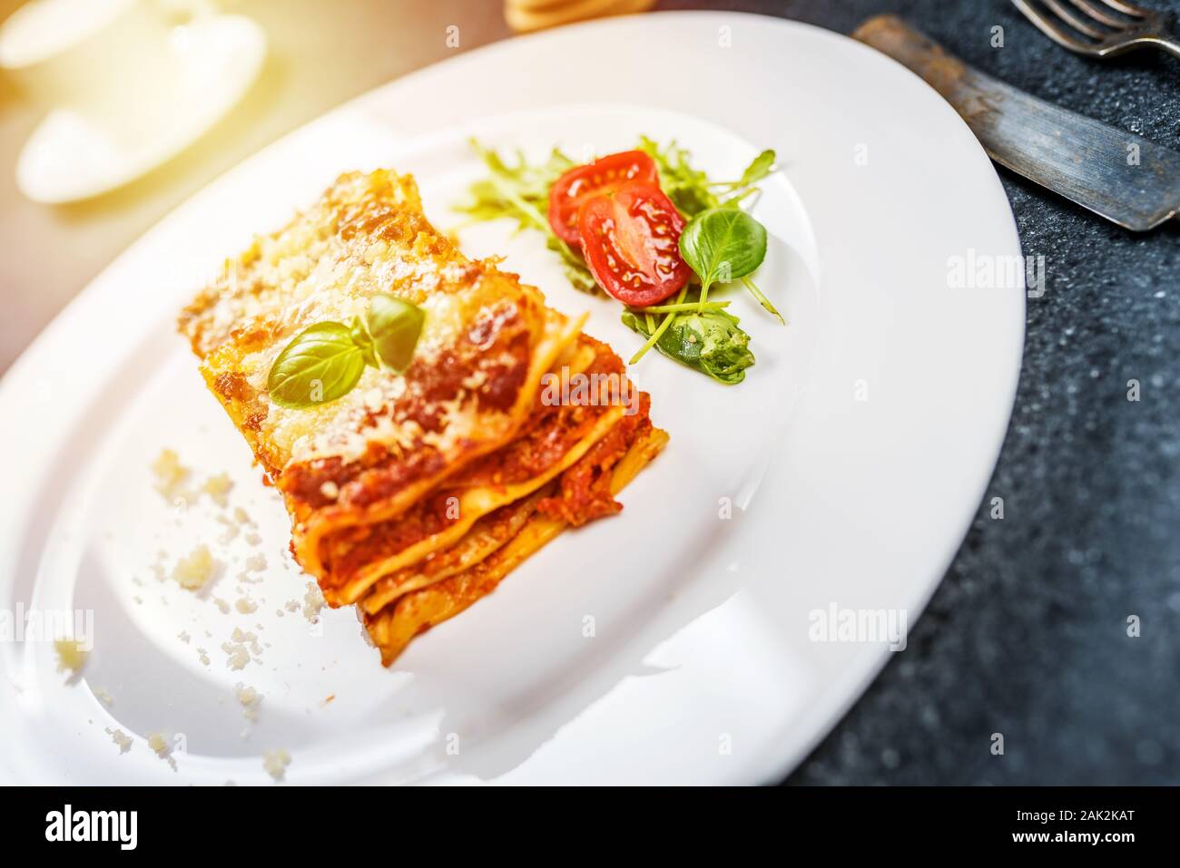 Traditional Italian pasta lasagne with minced meat, tomato and parmesan ...