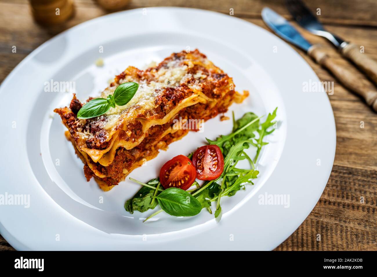 Traditional Italian pasta lasagne with minced meat, tomato and parmesan ...