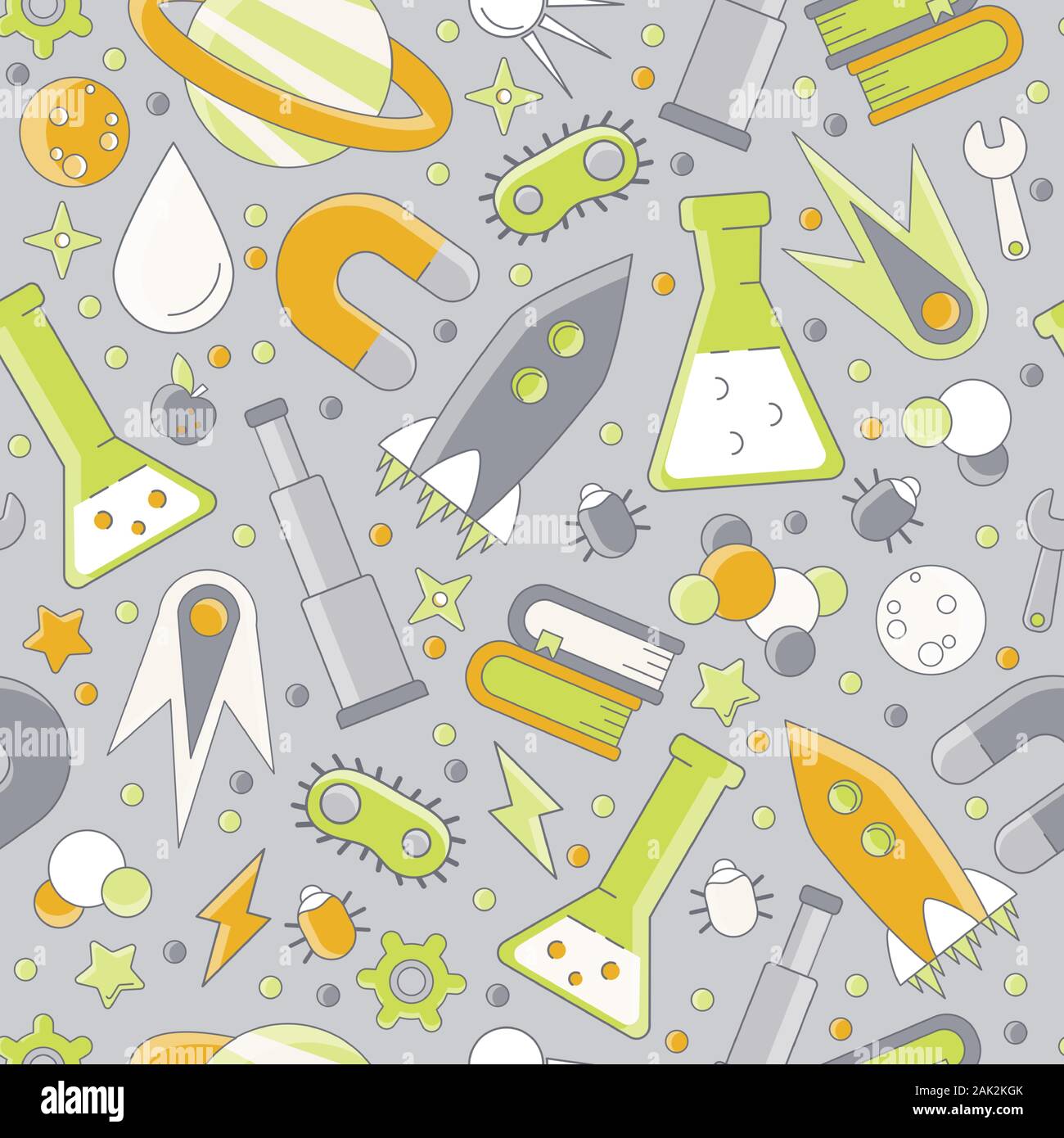 Science Flat Seamless Pattern With Scientific Elements Molecule Atom