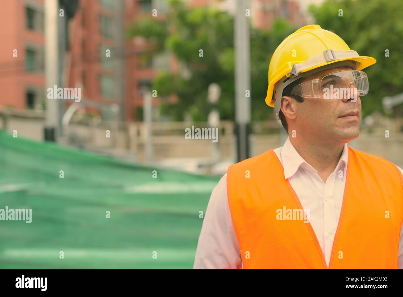 Handsome Persian man construction worker at the construction site Stock ...