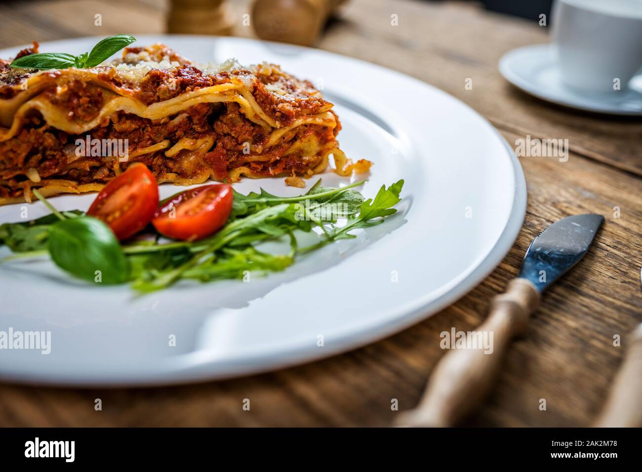 Traditional Italian pasta lasagne with minced meat, tomato and parmesan ...