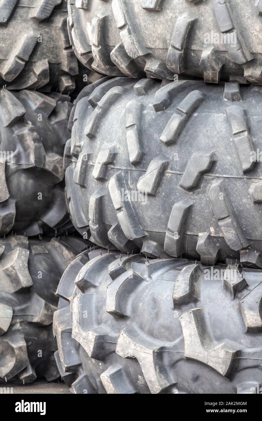 A stack of offroad tires prepared for motorsport competitions Stock ...