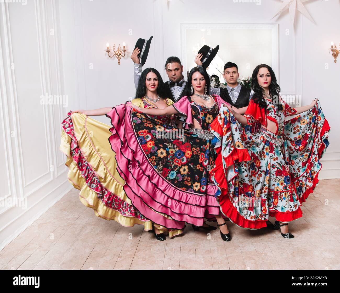 three attractive female dancers performing a Gypsy dance Stock Photo ...