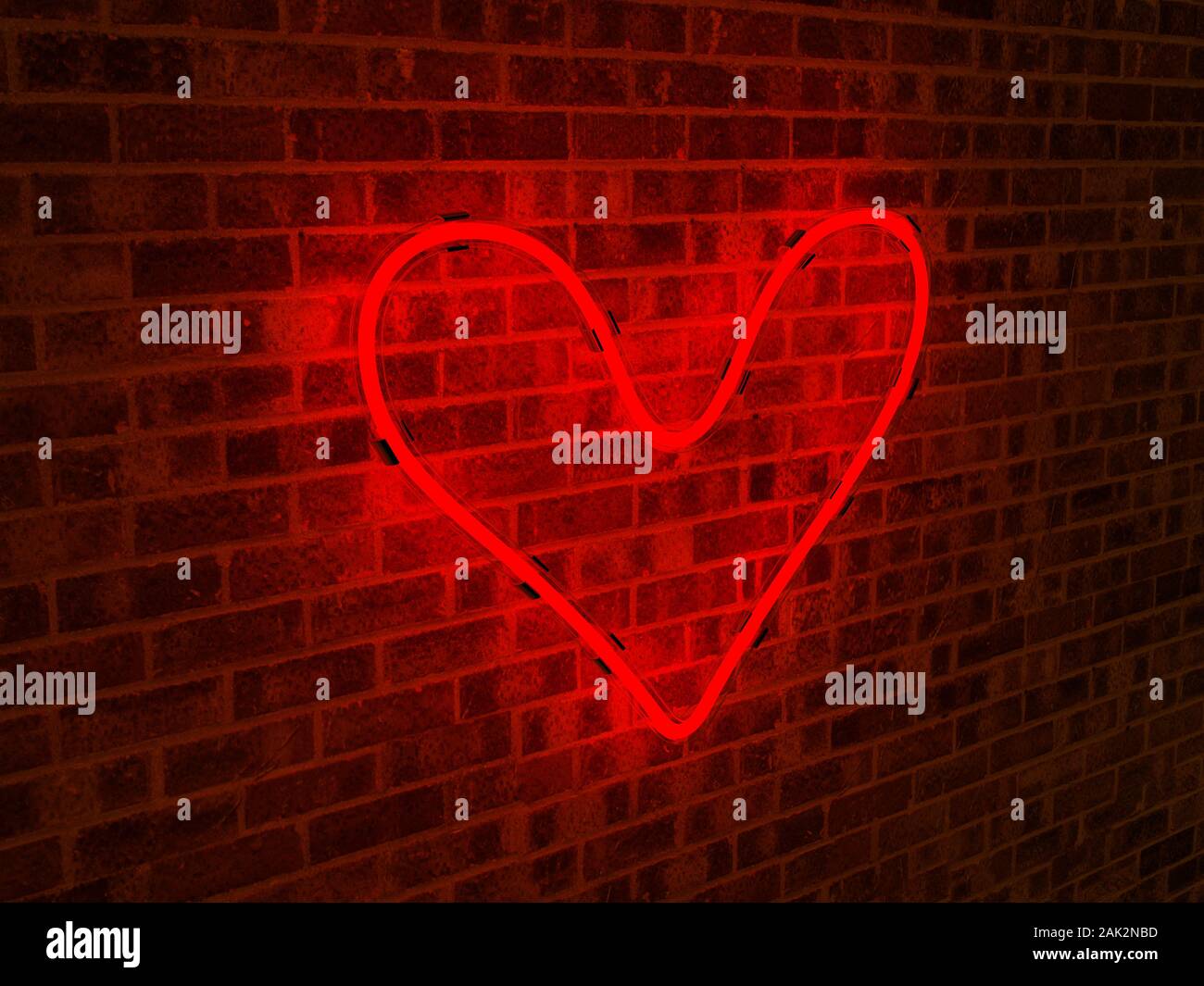 Neon heart on a brick wall. 3d illustration Stock Photo - Alamy