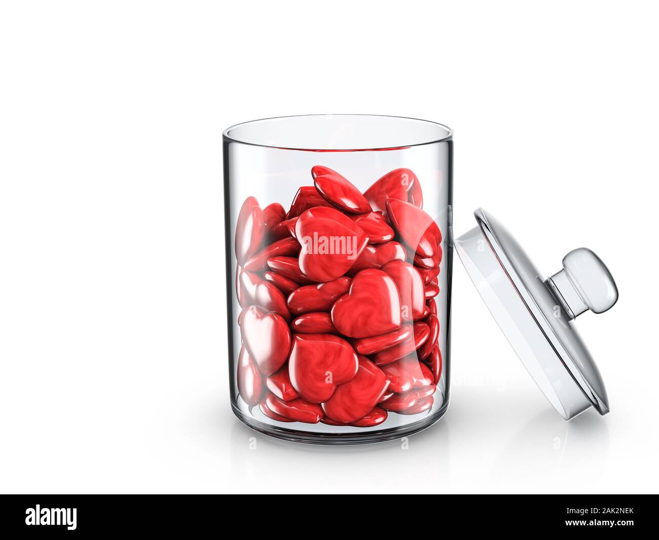 Hearts into glass jar on a white background. 3d illustration Stock ...