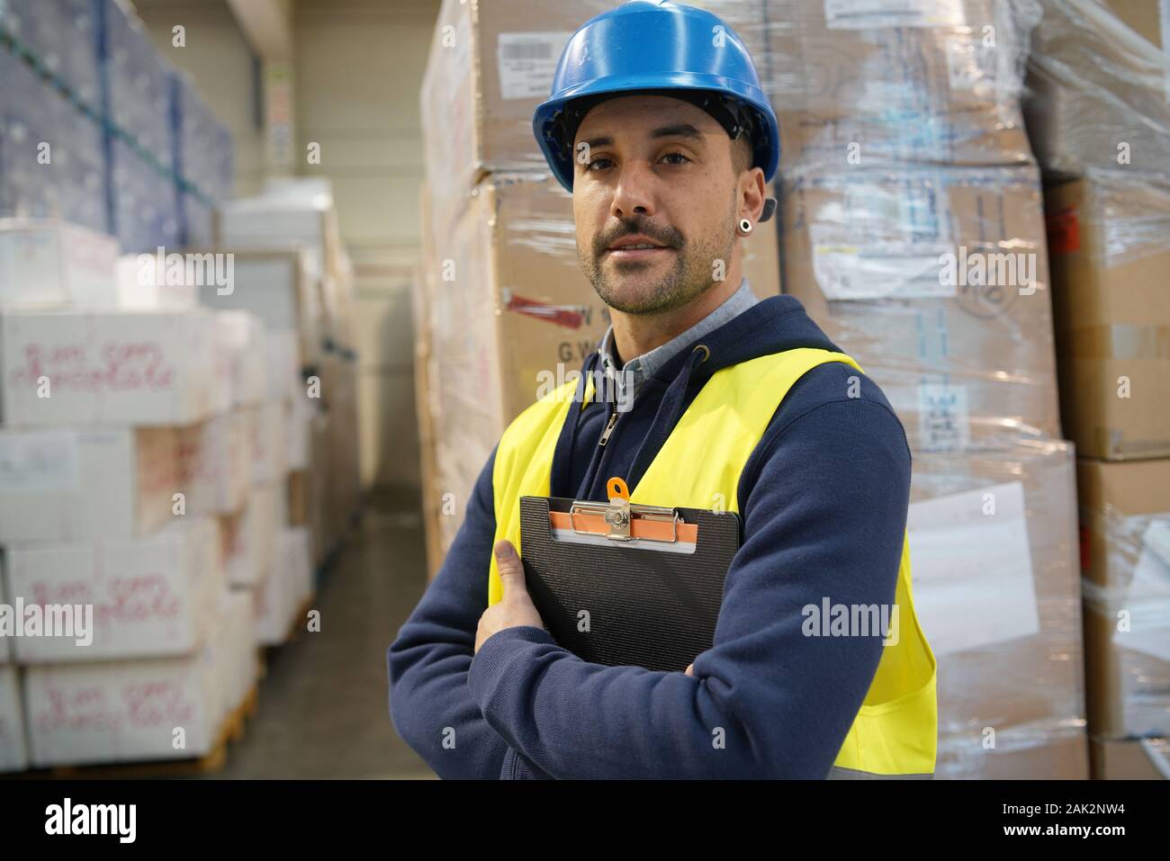 Warehouseman controlling incoming goods Stock Photo - Alamy
