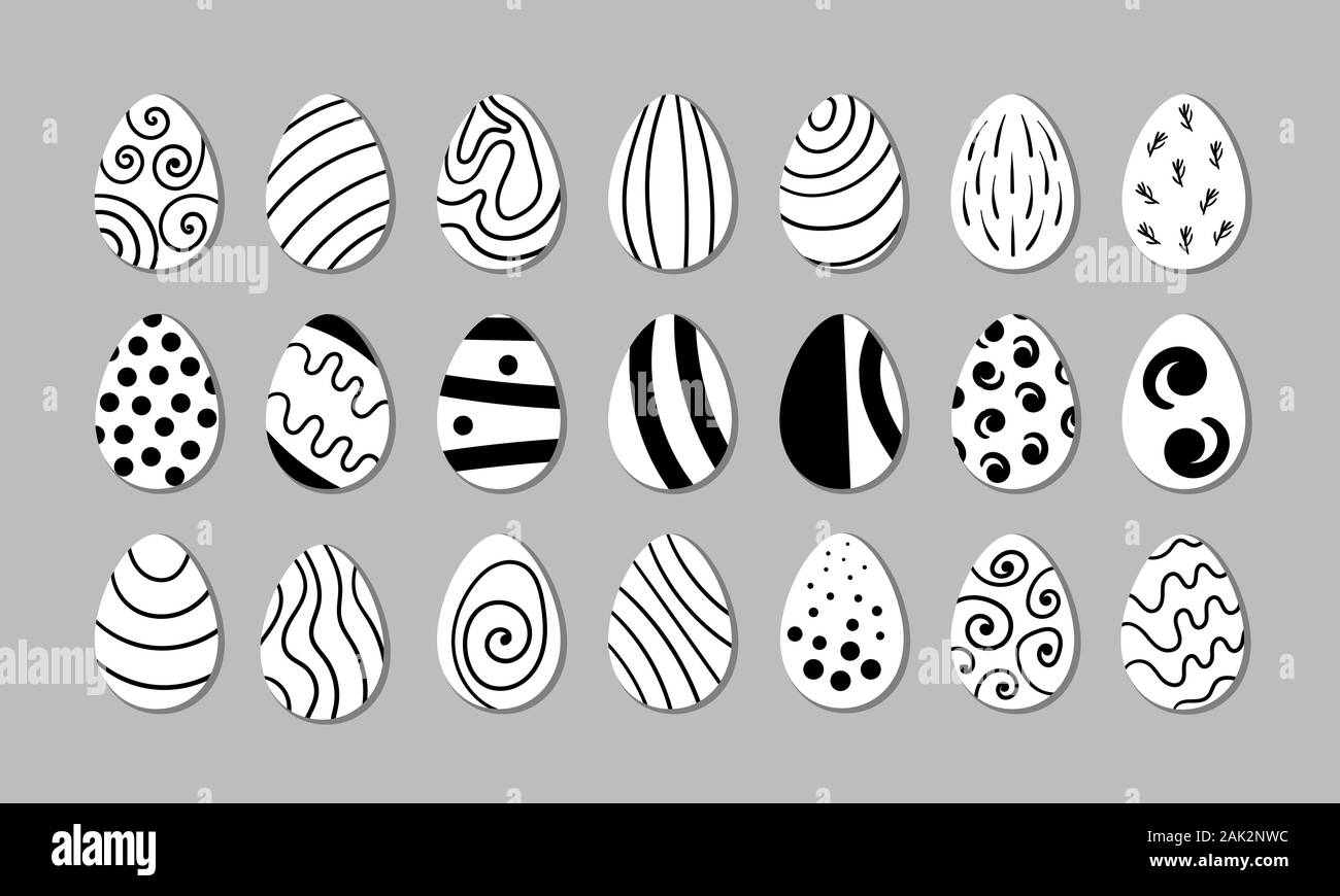 Easter eggs collection. Black and white elements in hand drawn style ...