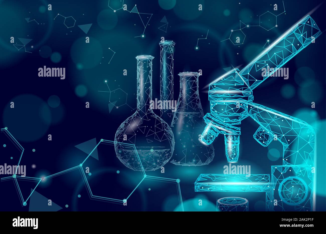 Low poly science chemical glass flasks. Scientific equipment polygonal ...