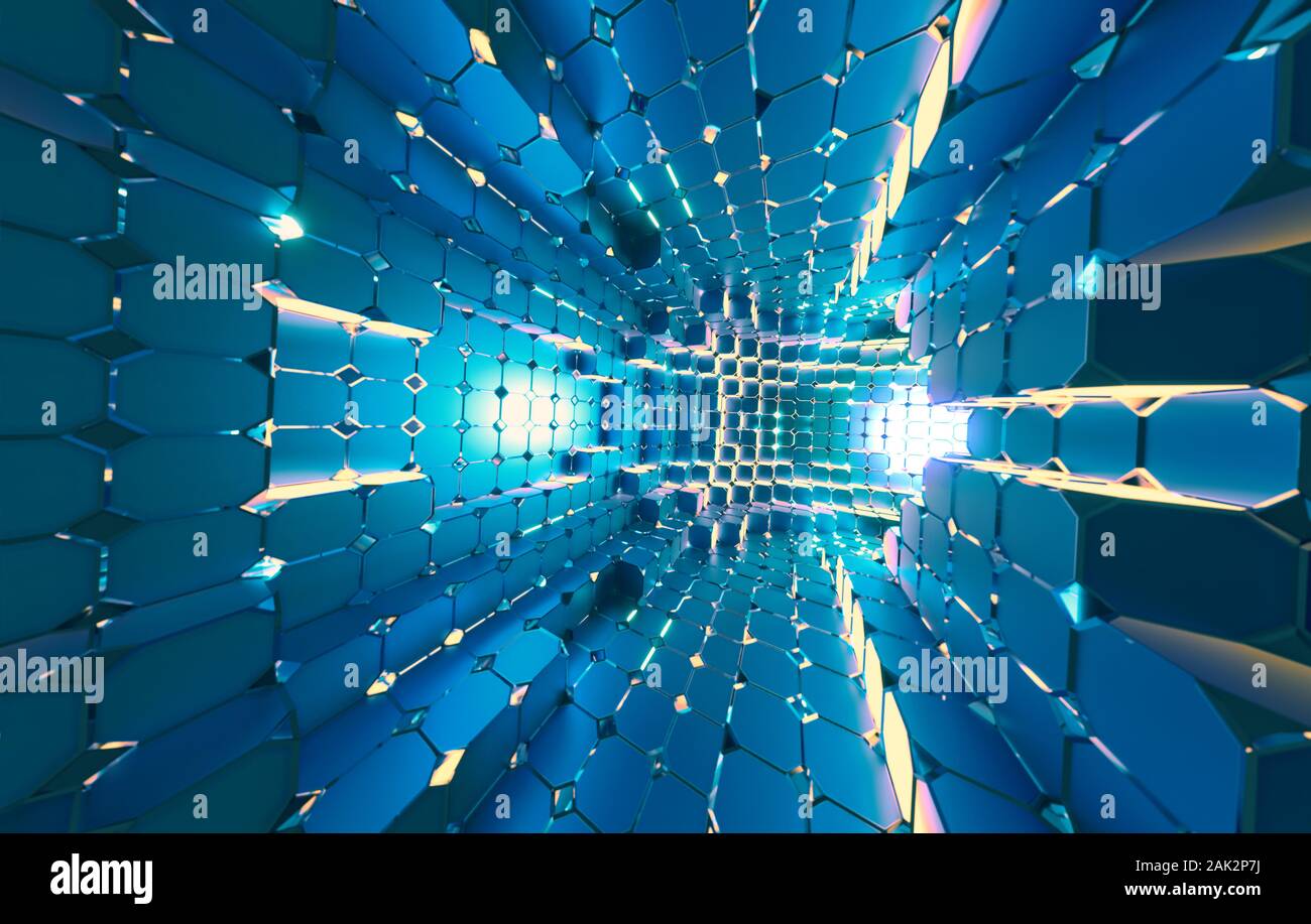 3d generated curved light tube with glowing cubes Stock Photo - Alamy