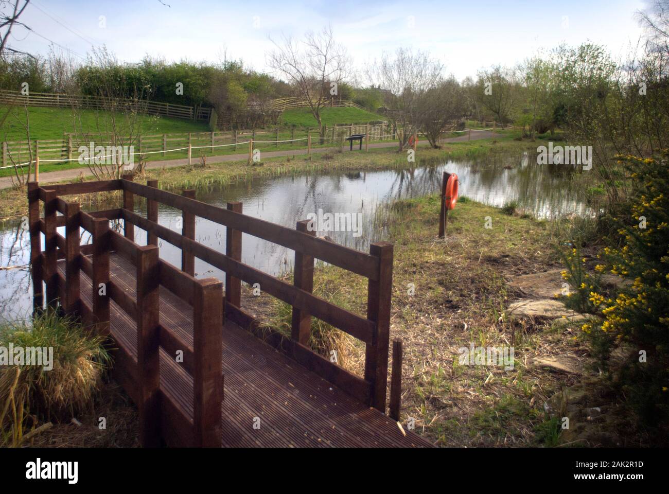 Pond and jetty at Jarrow Hall Stock Photo - Alamy