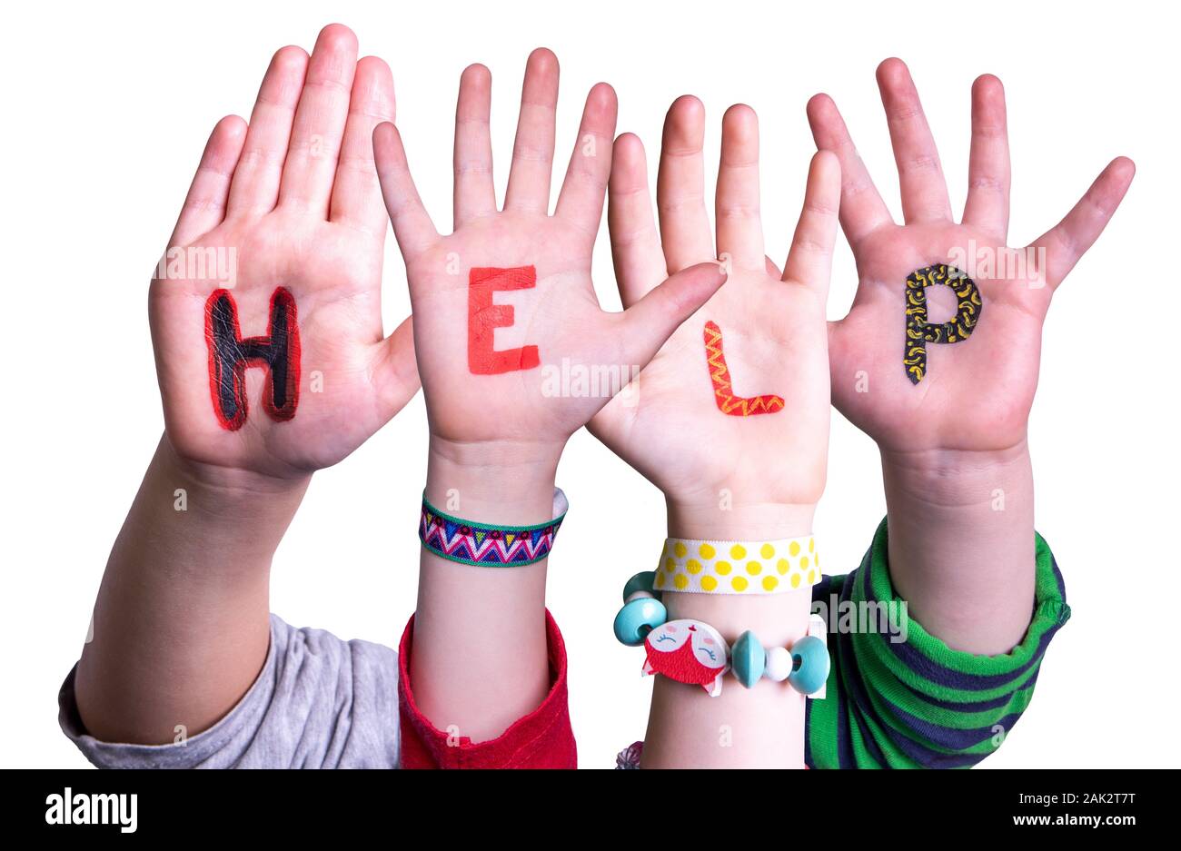 Children Hands Building Colorful Word Help. White Isolated Background ...