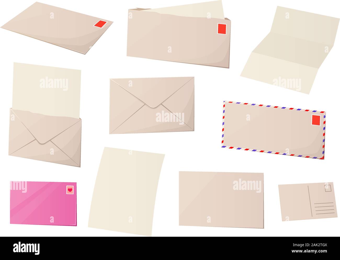 Vector illustration of various letters and postcards isolated on white ...