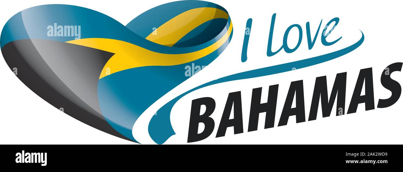 National flag of the Bahamas in the shape of a heart and the ...
